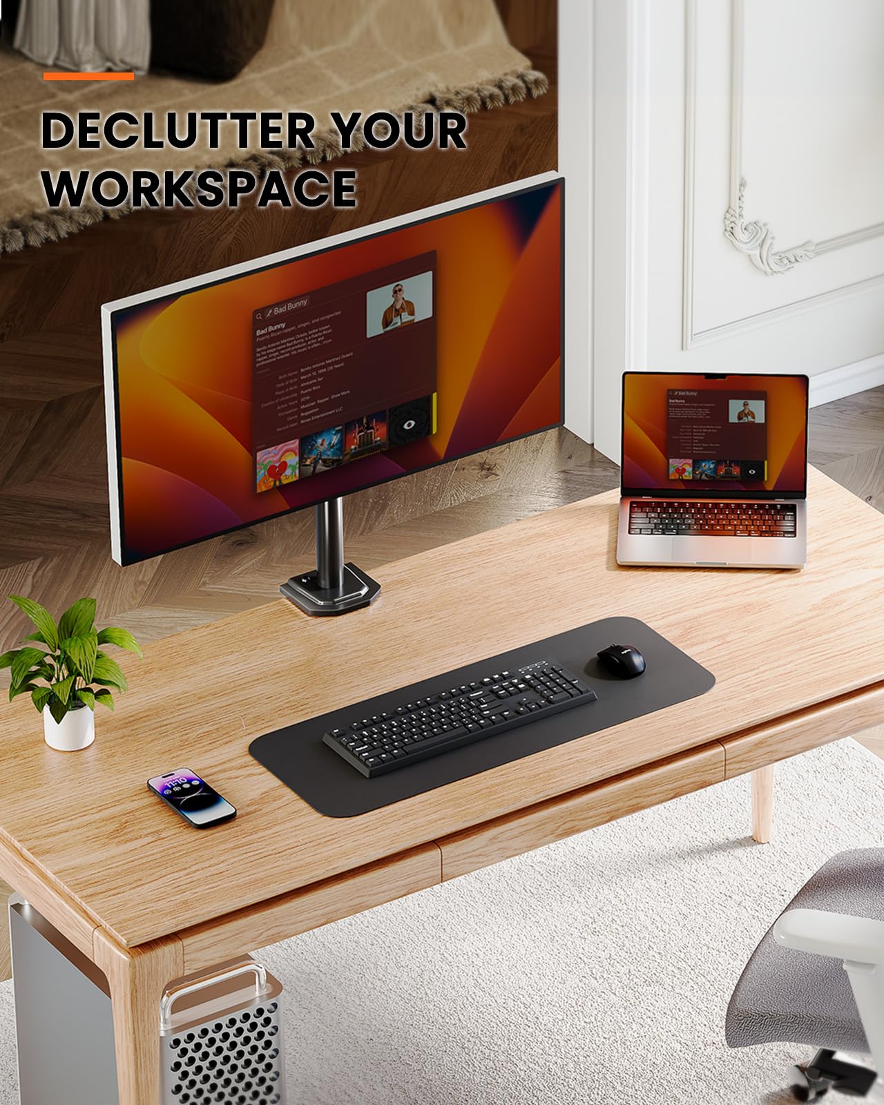 Ergear Monitor Mount for Most 13-32" Computer Screens up to 17.6lbs, Improved LCD LED Monitor Riser, Adjustable Height and Angle, Single Desk Mount Stand, Black, EGCM12