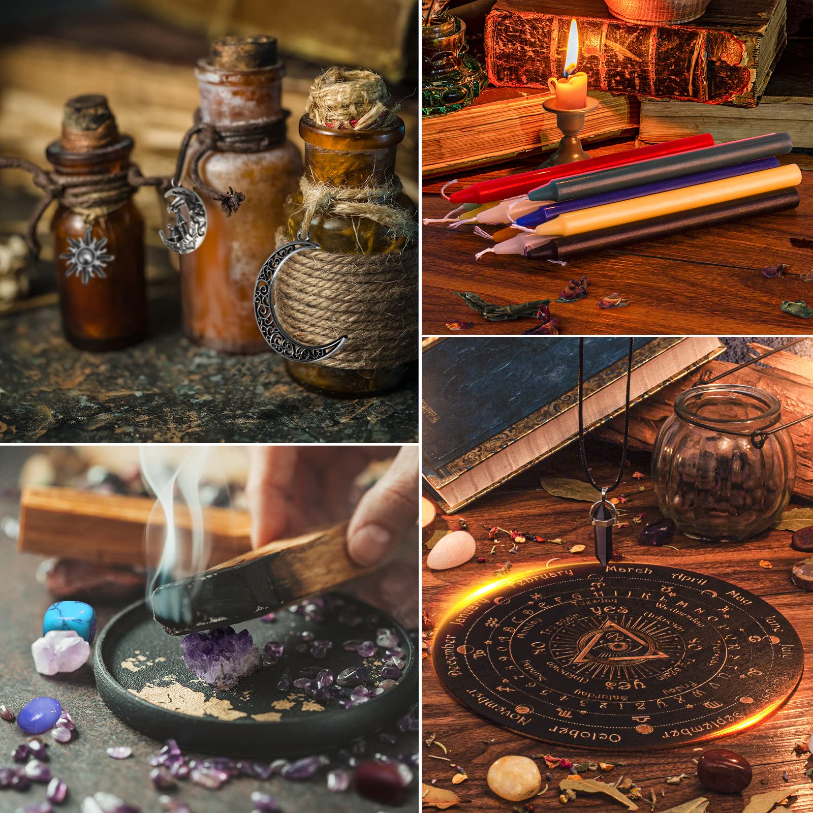 Witchcraft Supplies Witch Stuff Spell Kit 60PCS, Wiccan Supplies and Tools, Include Herb Crystal Candle Amethyst Altar Bowl Witch Bell, Witch Gift Wiccan Starter Kit Altar Supplies Pagan Decor