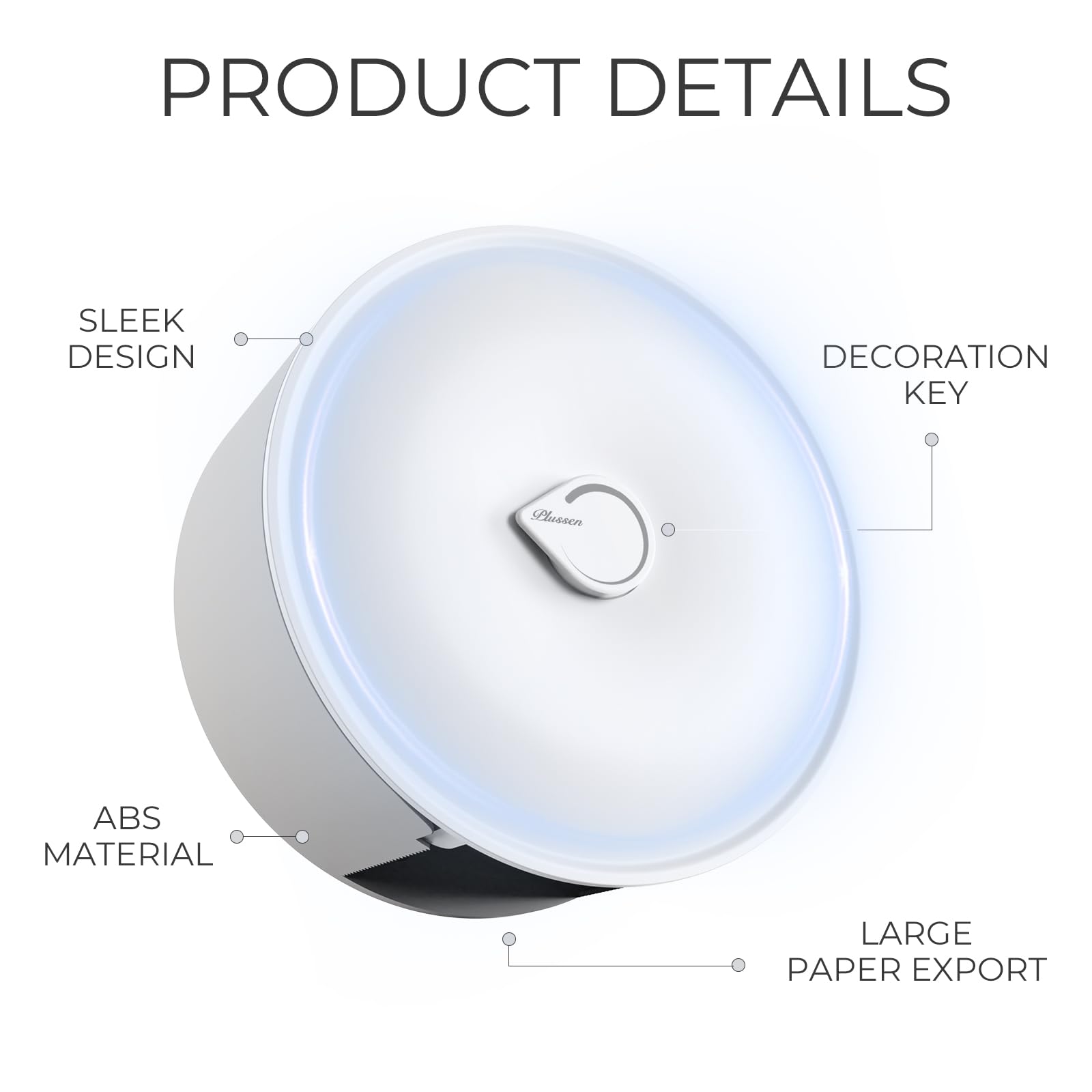 PLUSSEN Toilet Tissue Dispenser Wall Mount, Adhesive No Drilling Jumbo Roll Toilet Paper Towel Dispenser, 9 Inch Single Roll Toilet Paper Dispenser Key Lock, ABS Plastic, White-PN51023