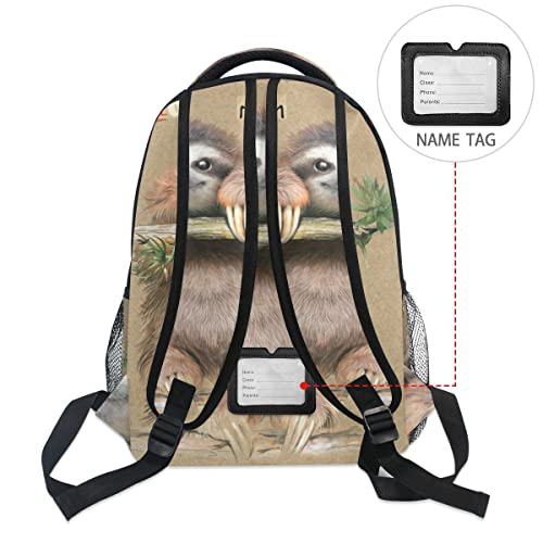 Pfrewn Retro Cute Sloth Backpacks for Girls Boys Tropical Palm Leaves Animals School Backpack Bookbags for Kids Students 16"