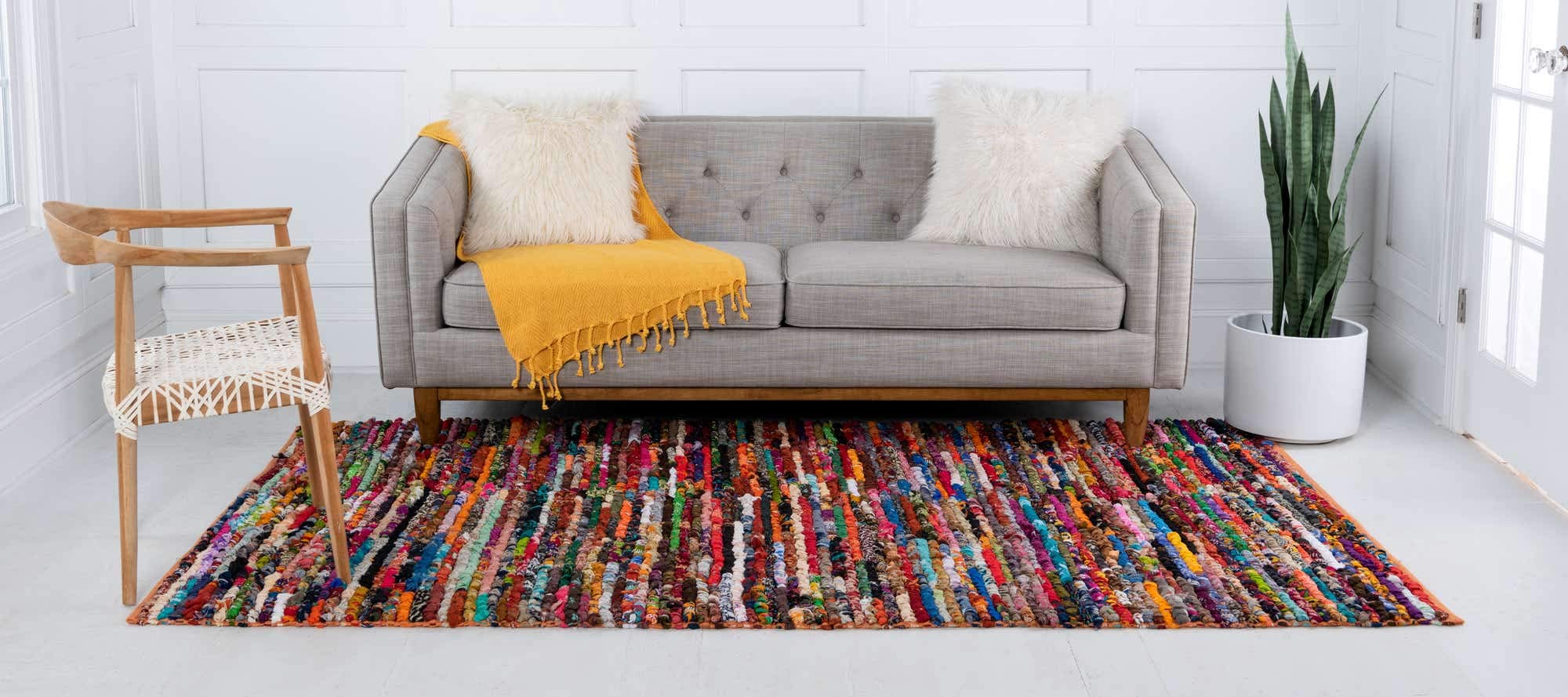 Unique Loom Braided Chindi Collection Area Rug - Multi-Striped (2' x 3' 1" Rectangle, Multi/ Black)
