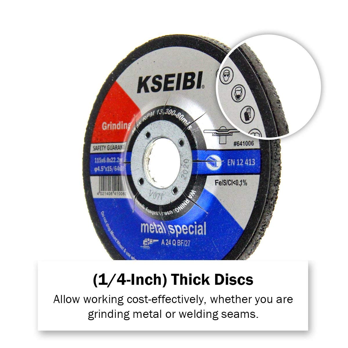 KSEIBI 651006 Grinding Wheels 25-Pack, Aluminum Oxide Discs for Metal & Stainless Steel, 4-1/2" x 1/4" x 7/8", Aggressive Grinding for Angle Grinders, Depressed Center Design