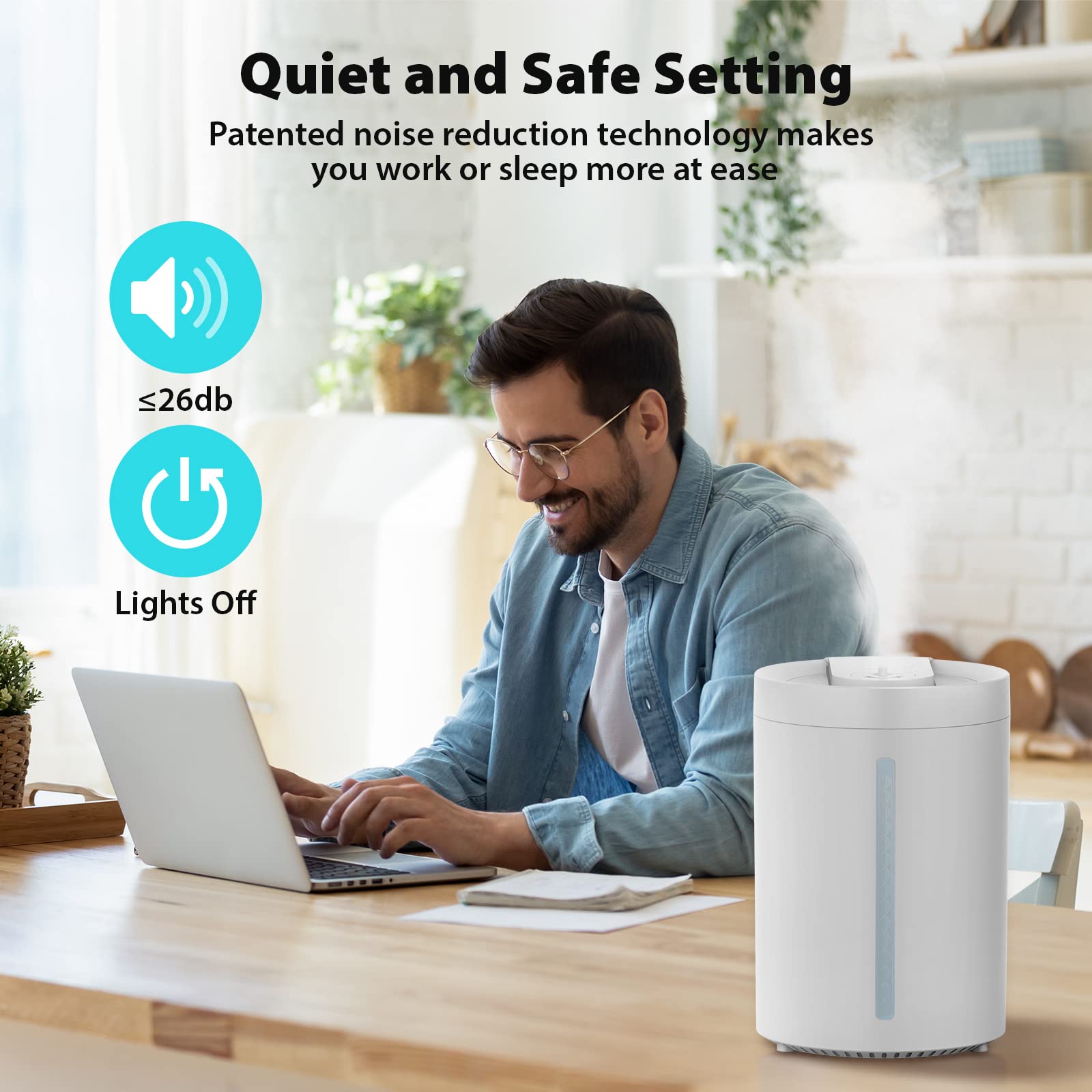 Humidifiers, Top Fill Humidifier for Bedroom Large Room Baby Home, 4L(1.05Gal) Cool Mist Humidifier & Essential Oil Diffuser, Whisper-Quiet Operation, Night Light, Auto Off