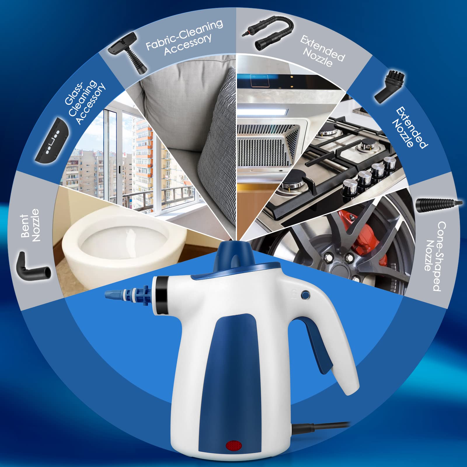 Handheld Pressurized Steam Cleaner, All Natural Household Steam Cleaning with 9-Piece Accessory Set, Multi-Purpose and Multi-Surface Steam Cleaner for Kitchen, Bathroom, Windows, Car Seat, Floor More