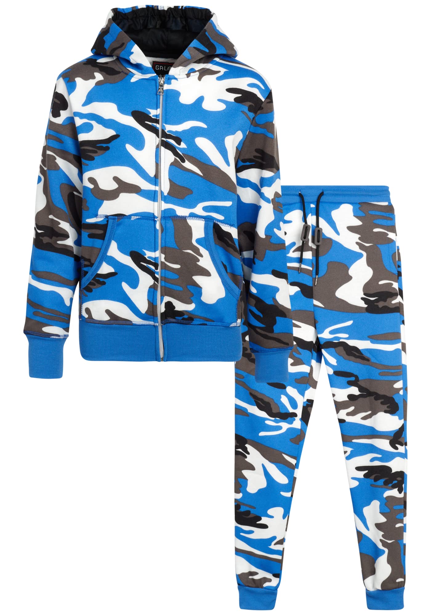 Galaxy by Harvic Boys' Sweatsuit Set - 2 Piece Camo Fleece Hoodie and Sweatpants (S-XL), Size M, Royal