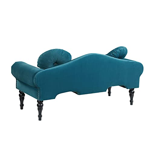 GNIXUU 54” Modern Small Loveseat Sofa, Mid Century Love Seat Couch Settee Velvet Tufted 2 Seater Couches Bedside Entryway Bench with 2 Pillows Nailhead Trim for Bedroom, Living Room(Teal)