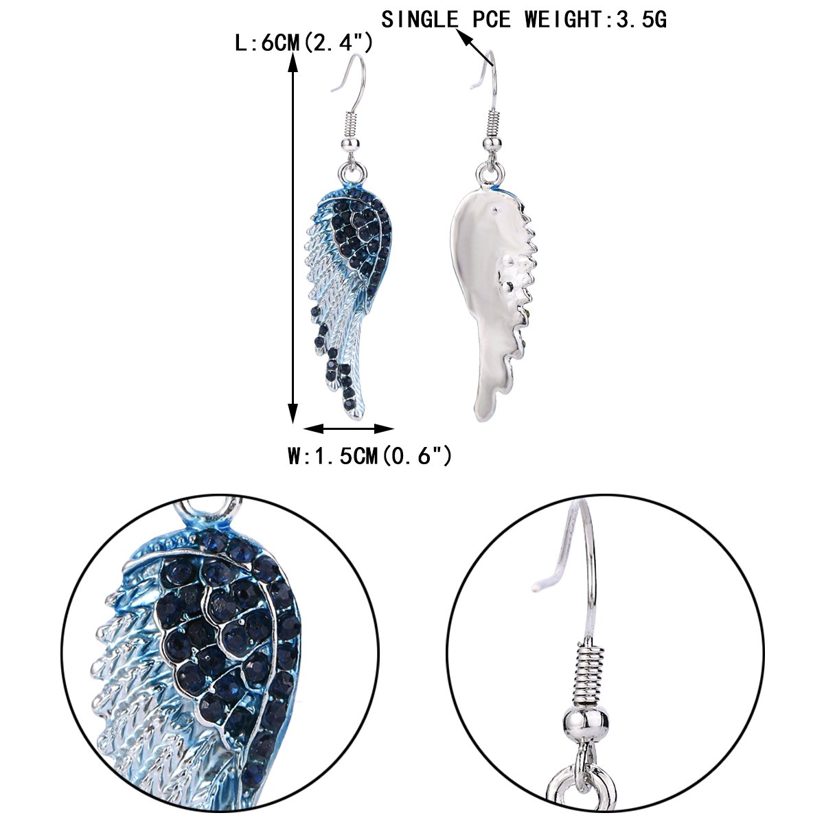 EVER FAITH Angel Wing Hook Earrings Austrian Crystal Silver-Tone - Black