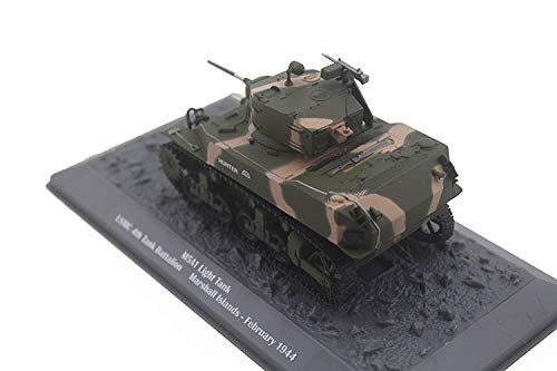 DMCMX 1:43 Ground Armored Vehicle Decoration M5A1 Light Tank USMC 4th Tank Battalion Light Tank Grass Painting Static Military Simulation Model Alloy Body Very Suitable