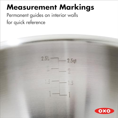 OXO Agility Tri-Ply Stainless Steel 3.57QT Chef’s Pan with Lid, Induction Suitable Cookware, Sauce Pan, Ultra-Durable, Quick Even Heating, Measurement Markings, Pouring Rim, Dishwasher and Oven Safe