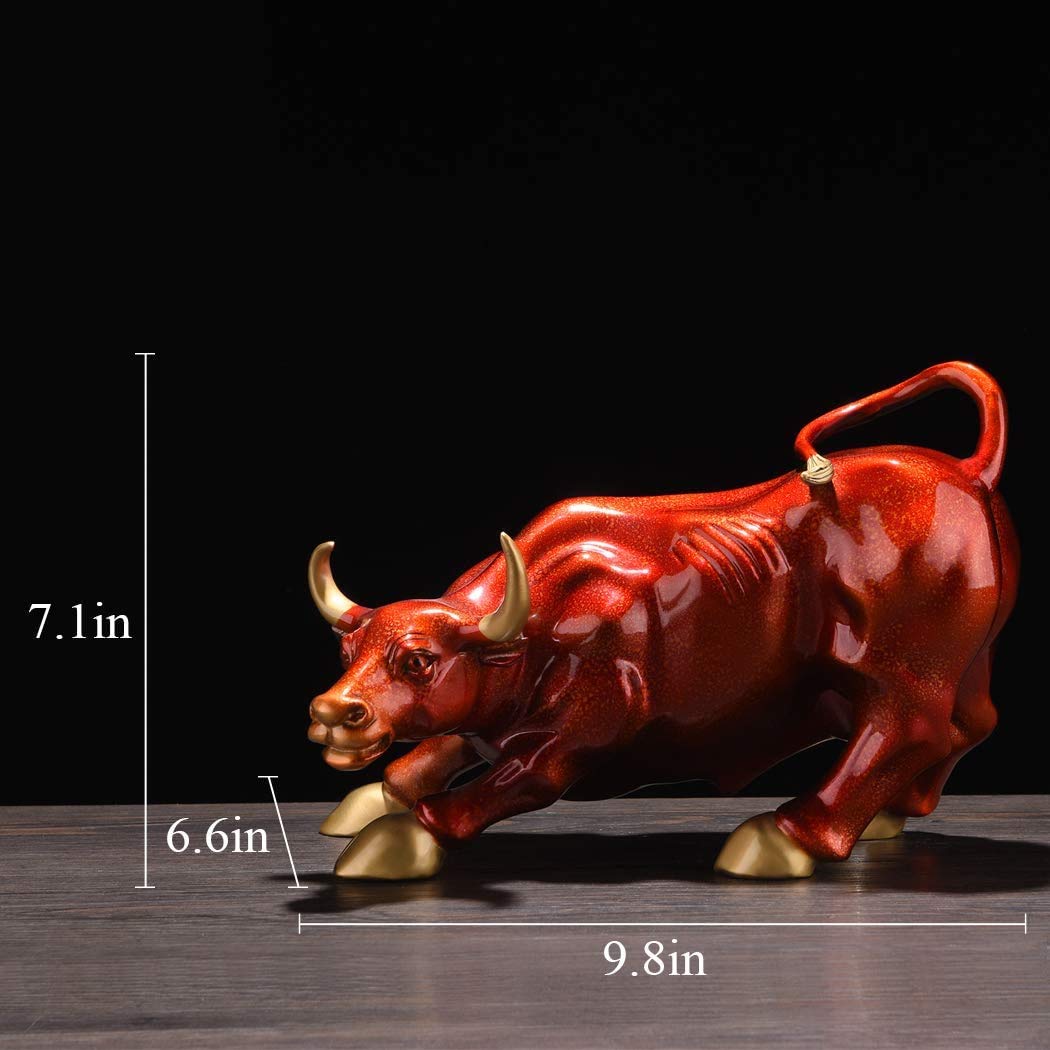 Handmade Copper Red Wall Street Bull Statue Chinese Fengshui Wealth Figurine 7'' High Home Office Shop Decoration Gift TQZDBS26