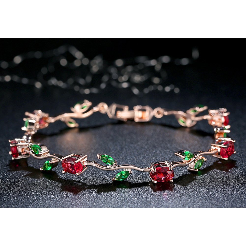 FEDONA 18k Yellow Gold-Plated Sterling Silver Diamond Accent Two-Tone Gemstone Tennis Bracelet Diamond Bangle Bracelet Colorful