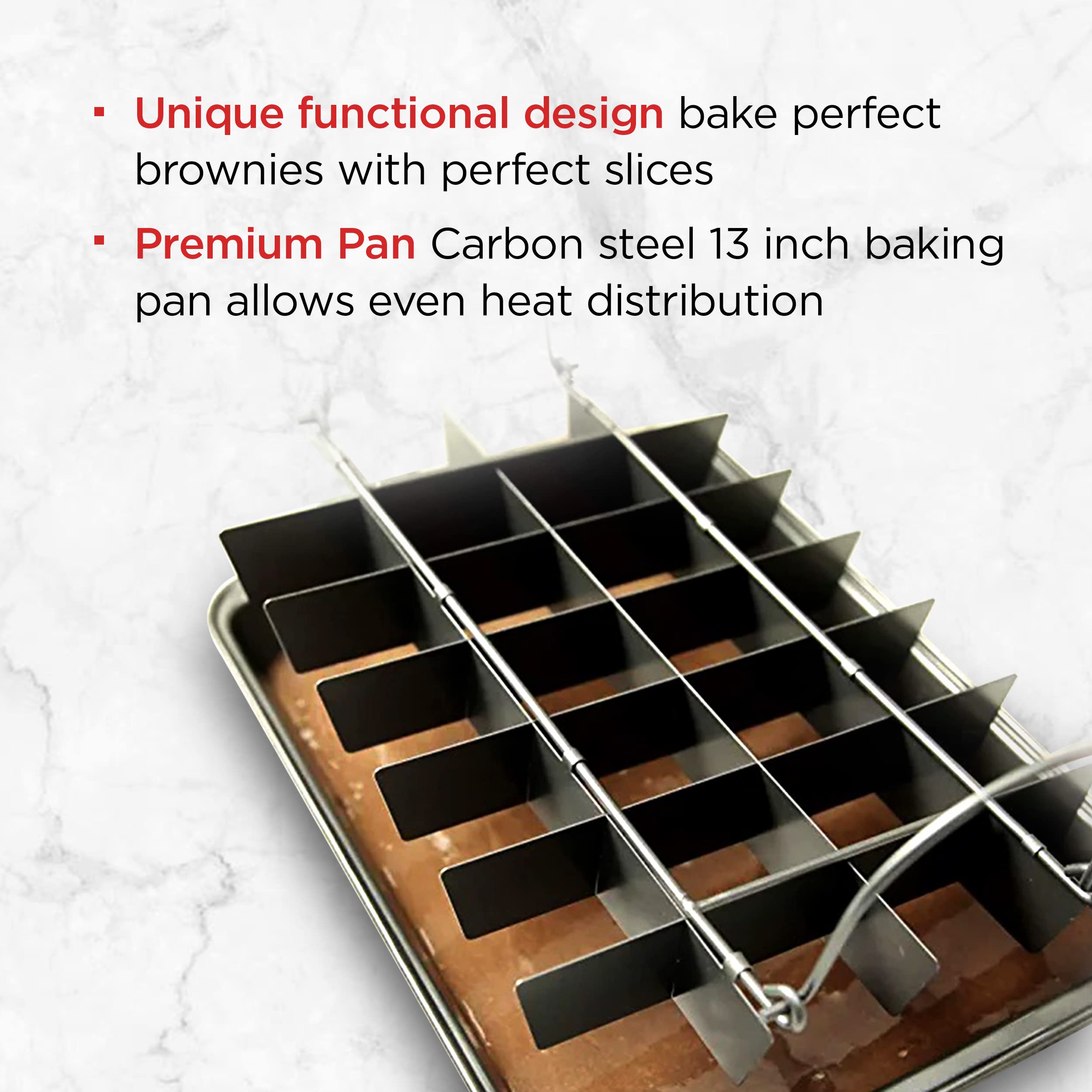 Elbee Home Professional Brownie Baking Pan, Includes Browny Divider for Perfectly Cut Brownies Every Time, Durable Carbon Steel, 13 Inch, Non Stick, Easy Clean