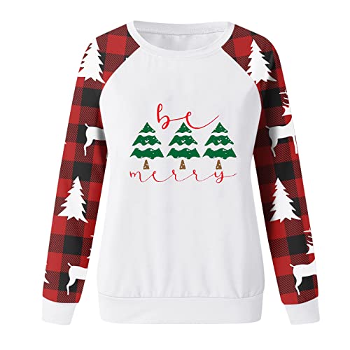 FlekmanArt Women Cute Merry Xmas Top Color Block Long Sleeve Pocket Pullover Lightweight Crewneck Sweatshirt