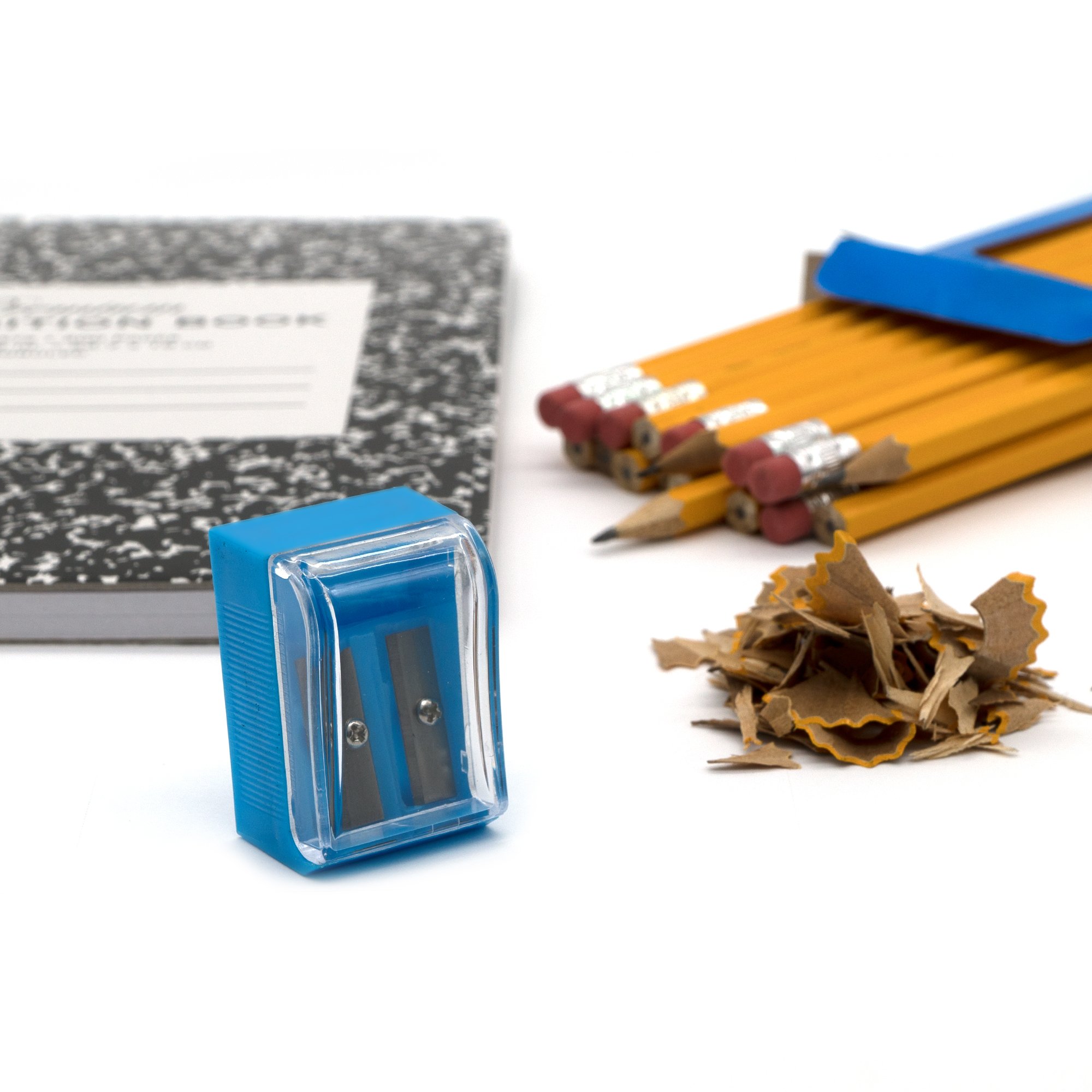 Emraw Dual Blade Square Sharpener with Receptacle to Catch Shavings for Regular/Oversize Pencils & Crayons Designed in Blue, Green, Pink & Black Plastic β Great for School, Home & Office (8 pack)