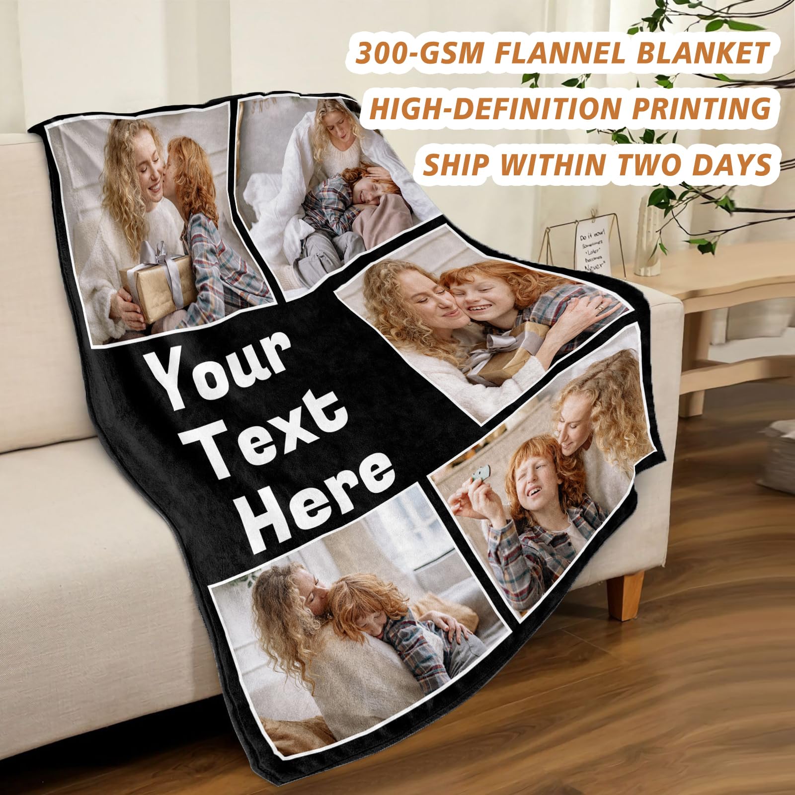WNNNS Custom Blanket with 5 Photos Multiple Designs, Personalized Gifts for Mom,Dad,Families,Boyfriend,Girlfriend,Kids, Valentines Blanket with Multiple Designs.