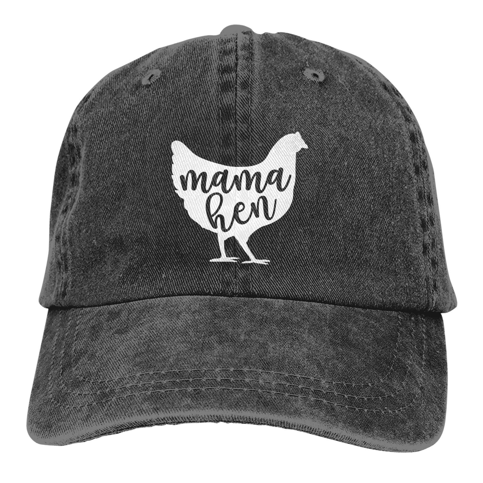 Hen Mama hat Baseball Cap Adjustable Vintage Washed Cotton Denim Dad Hat for Outdoor Activities Men Women(Black)