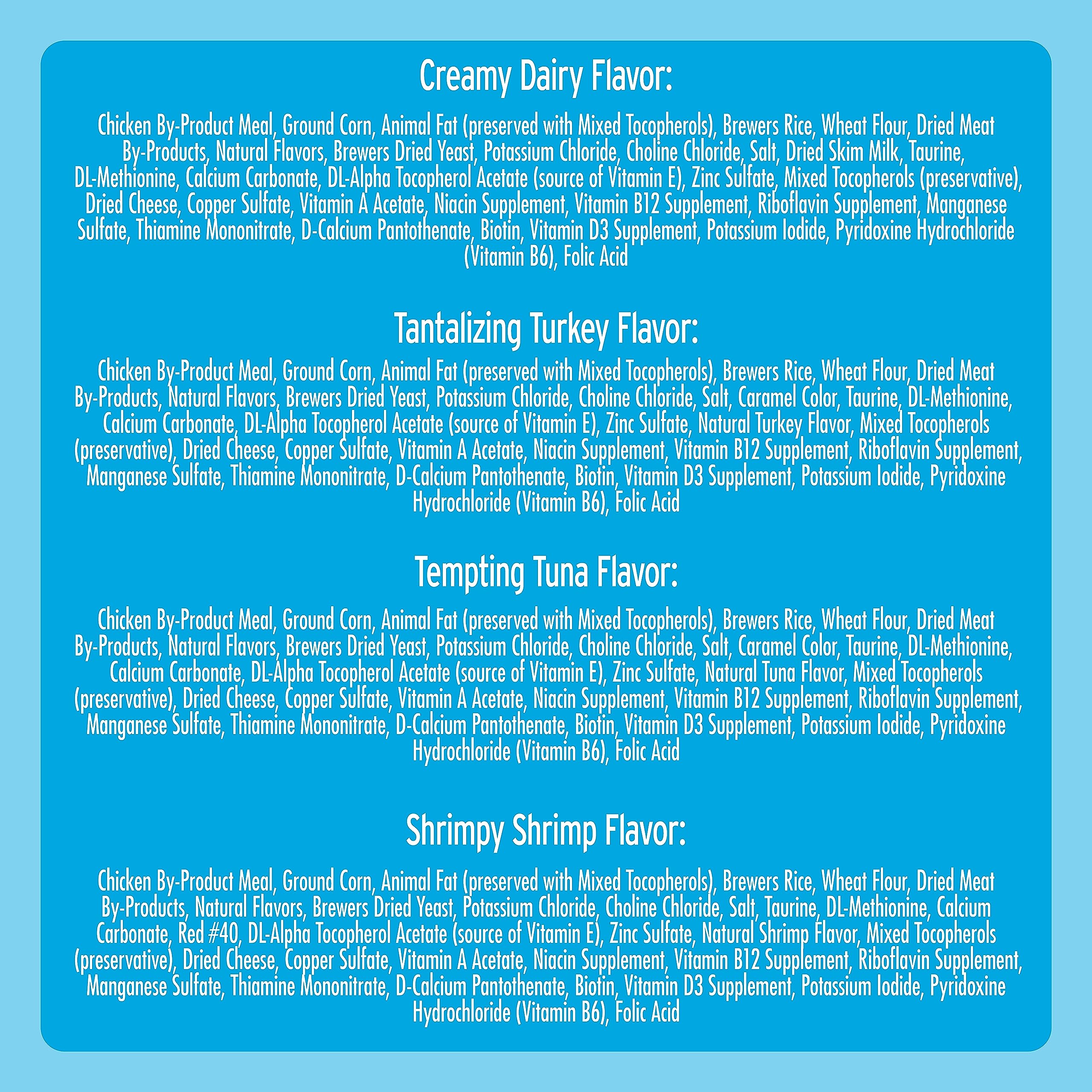 Temptations Classic Crunchy and Soft Cat Treats Variety Pack with Creamy Dairy, Tempting Tuna, Shrimpy Shrimp, and Tantalizing Turkey Flavors, (6) 6.3 oz. Pouches