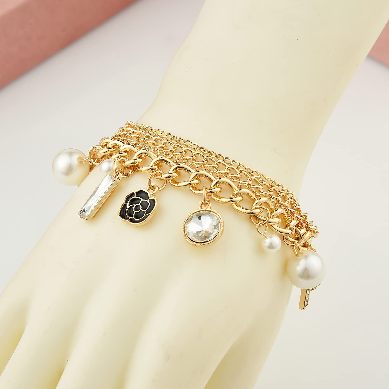 Fashion Gold Tone Chain Inspired Charm Bracelet for Women