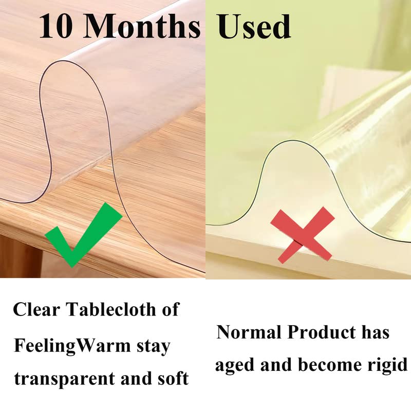 FeelingWarm Clear Table Protector - Clear Vinyl Table Cover - Protective Plastic Covering Transparent Tablecloth Waterproof 54" X 72" Oval