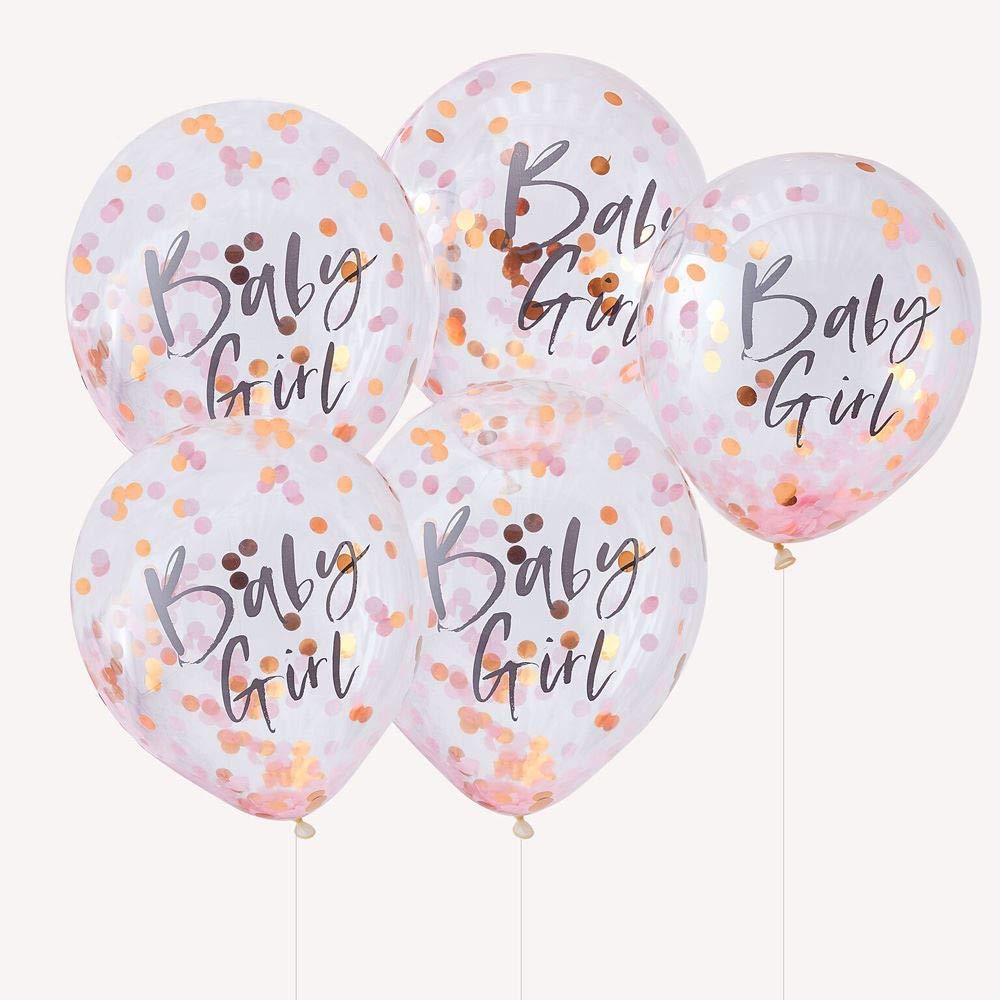Ginger Ray Twinkle Twinkle Rose Gold Foiled "Baby Girl" Confetti Decorative Baby Shower Party Balloons