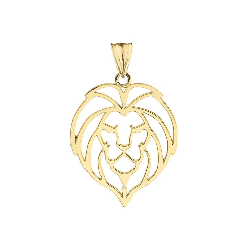 Fine 10k Yellow Gold Lion Head Outline Charm Pendant Necklace, 18"