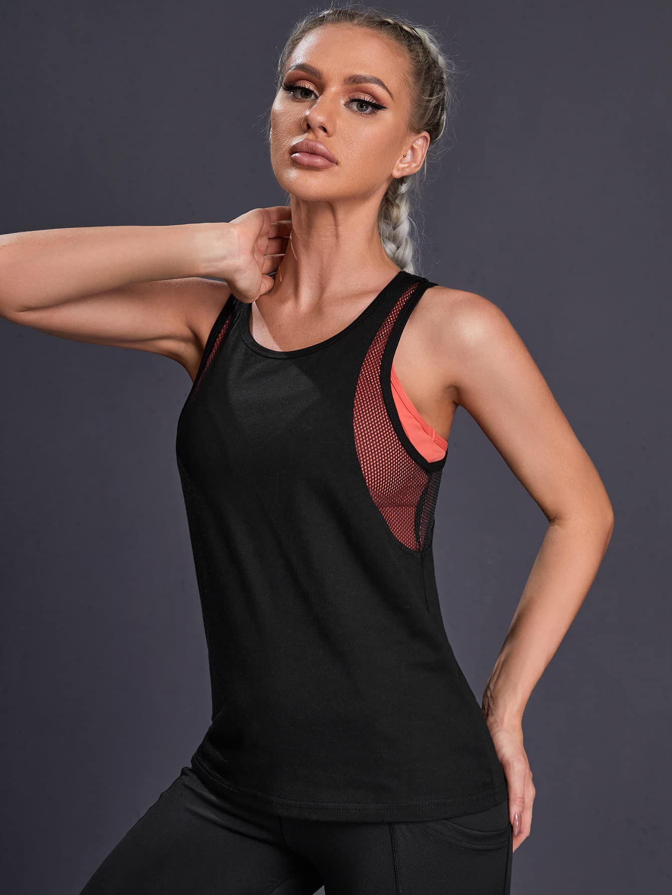 Floerns Women's Mesh Insert Sleeveless Yoga Racerback Sports Tank Top Black S