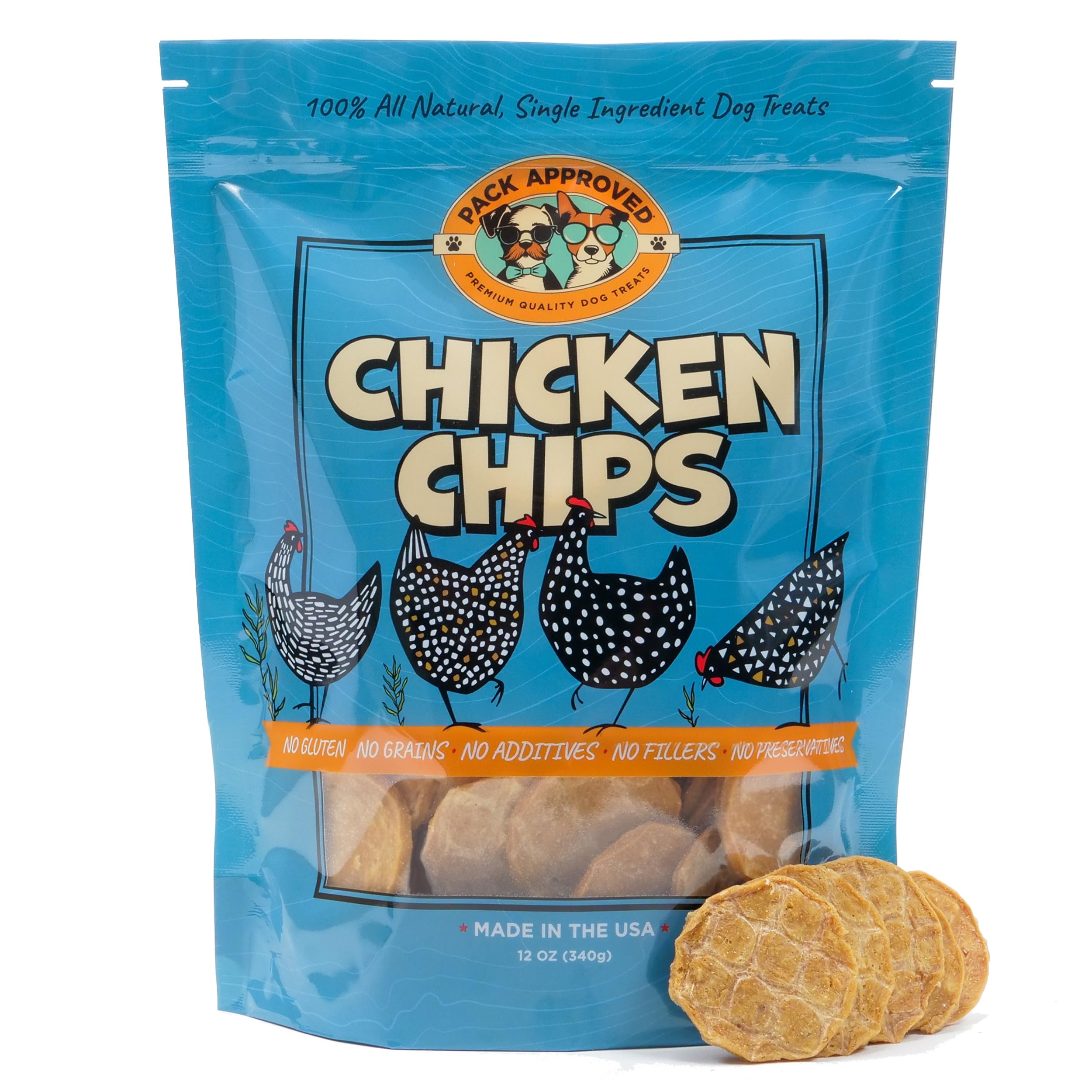 Pack Approved Chicken Chips for Dogs - Crunchy Chicken Dog Treats for Training - Single Ingredient Dog Treat - Dried Chicken Treats for Dogs - 100% Chicken Breast Dog Treats, All-Natural - 12oz