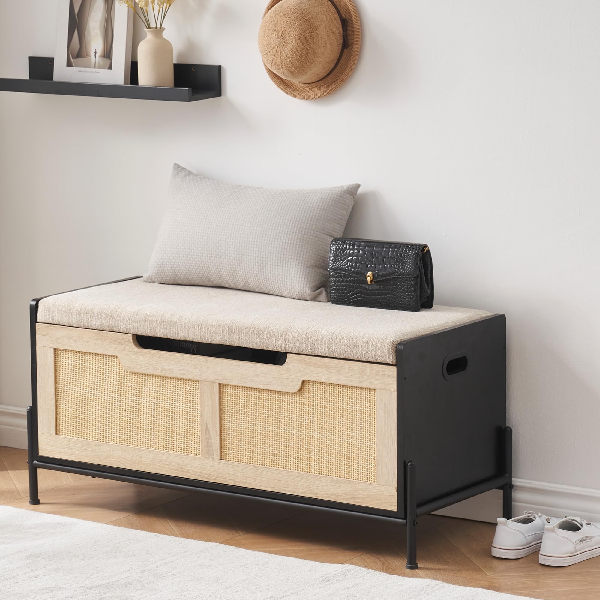 GAOMON Large Rattan Storage Chest, 15.7 x 39.4 x 18.1 Inches, Black