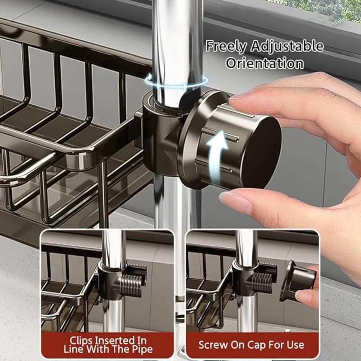 RYDOX Kitchen Sink Faucet Organizer Kitchen Stainless Steel Sink Drainer Sponge Storage Faucet Rack Towel Rack Shelf Organizer Kitchen Accessories(Black Right)