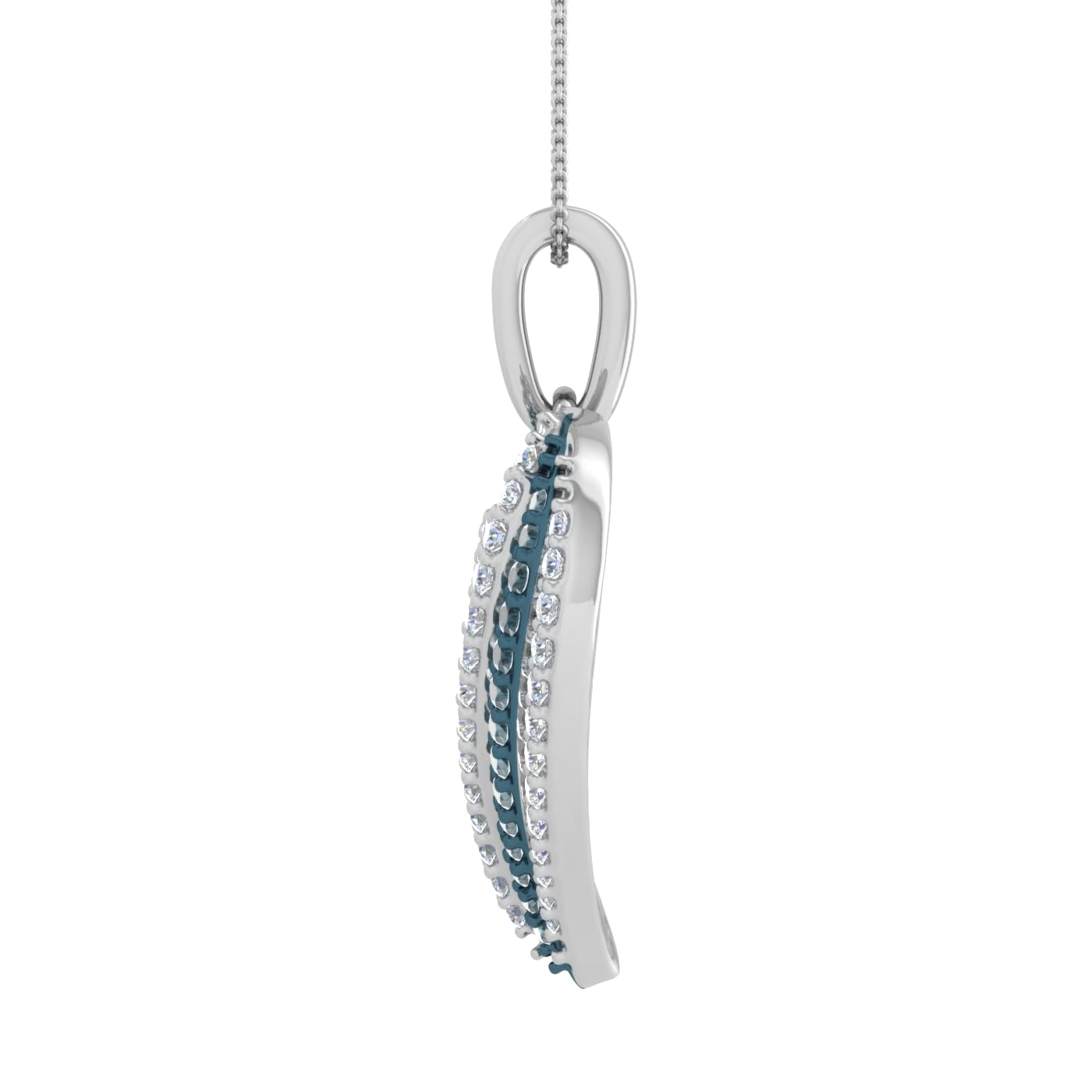 FINEROCK 1/2 Carat Blue Diamond & White Diamond Heart Pendant Necklace in 925 Sterling Silver