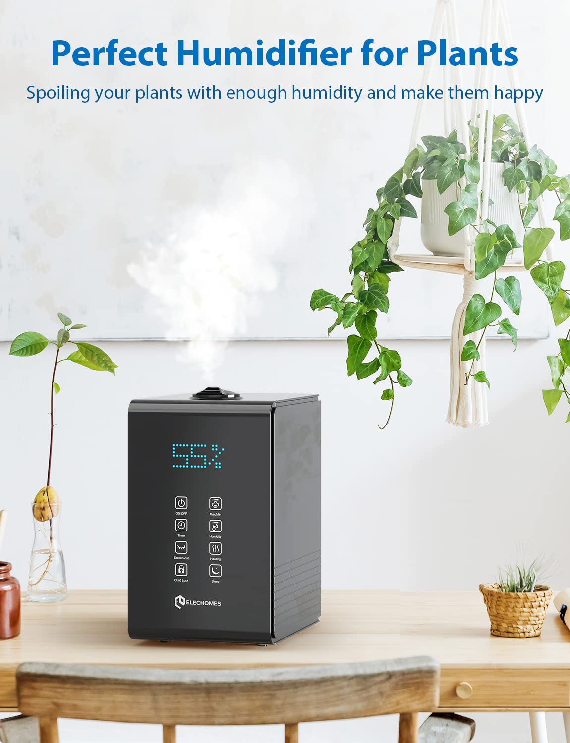 Elechomes Humidifier for Large Room Bedroom Plants, SH8820 Warm and Cool Mist Humidifiers, 5.5L Top Fill Vaporizer with Remote Control, Ultra Quiet, LED Display, Humidity Sensor, Auto Shut-off, Black