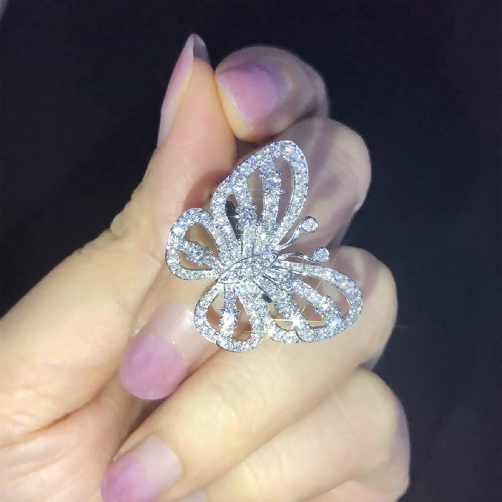 Fashion Luxury Full Diamond 3A Simulation Diamond Butterfly-Shaped Animal Name Slow Engagement Engagement Ring for Women (US Sizes: 6-10) (8)