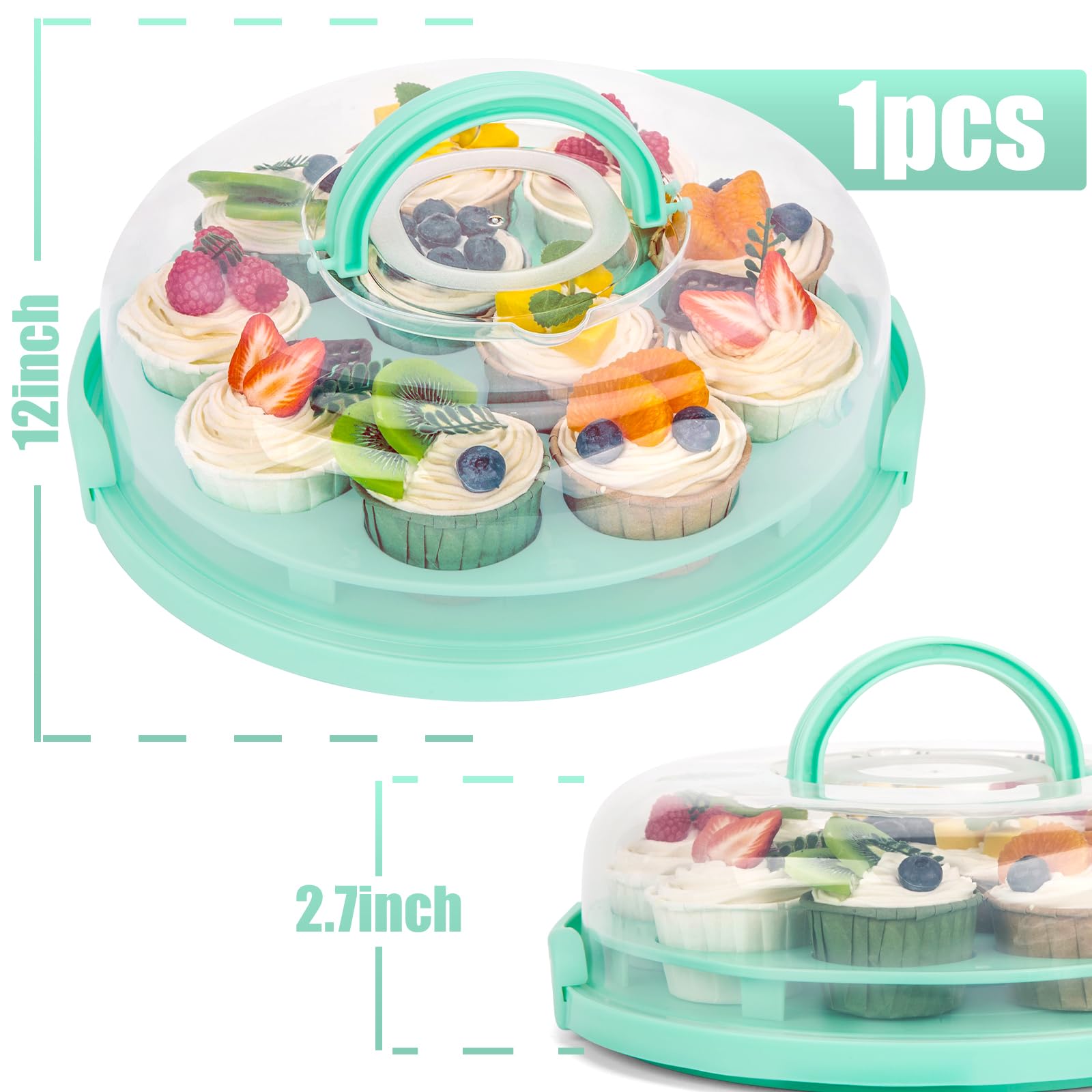HANSGO Round Cake Carrier, Cake Container with Lid and Handles 3-in-1 Multipurpose Cake Keeper Holder Platter for Cupcake Devil Eggs 10 Inch Cake Dishwasher Safe