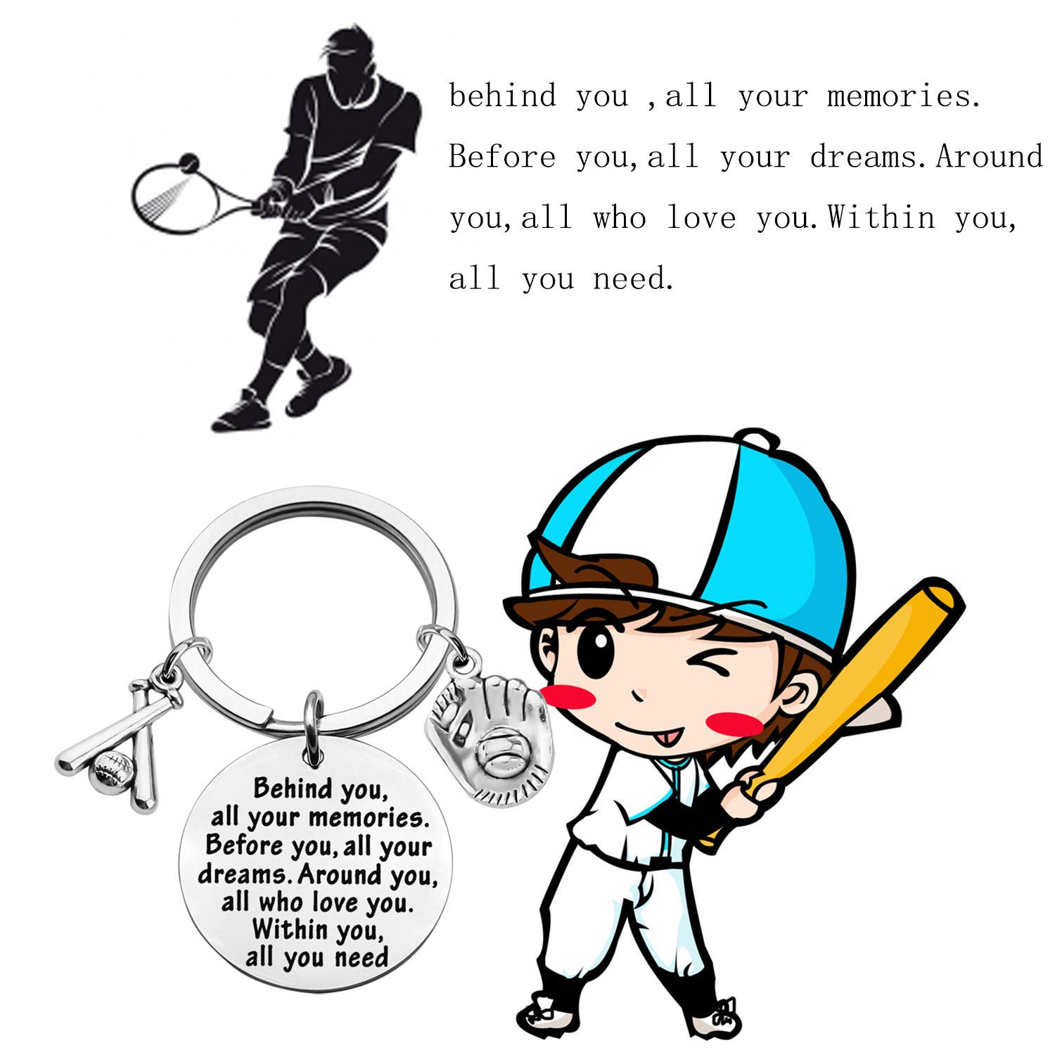FEELMEM Baseball Keychain Baseball Player Gift Behind You All Memories Before You All Your Dream Keychain Softball Baseball Jewelry Baseball Mom Gift (Baseball Keychain)