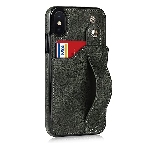 Phone Case Cover Compatible with iPhone Xs Max Leather Wallet Phone Case Stand Wrist Strap Phone Case Adjustable Wrist Strap Phone Case Compatible with iPhone Xs Max Bags Sleeves ( Color : Green )