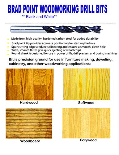 Max-Craft 5/32"-Inch 10Pcs Brad Point Wood Drill Bit Brad and Spur Point Wood Drills with Special Brad-Point tip Drilling for Hardwood or Softwood (5/32-10pcs)