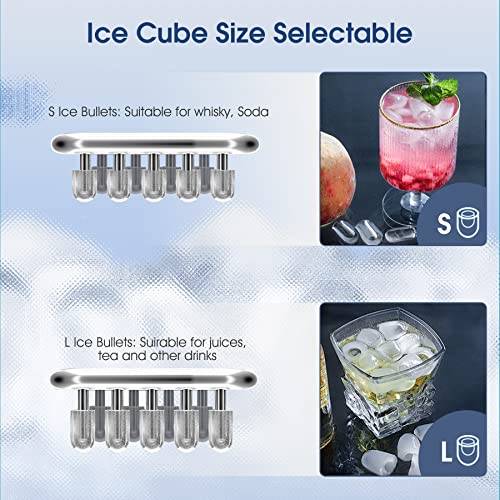 Ice Makers Countertop, Portable Ice Maker, 26lbs/24Hrs 9 Bullet Ice Cubes Ready in 7 Mins, Self-Cleaning Function, L&S Size, with Ice Scoop and Basket, Perfect for Party, Silver