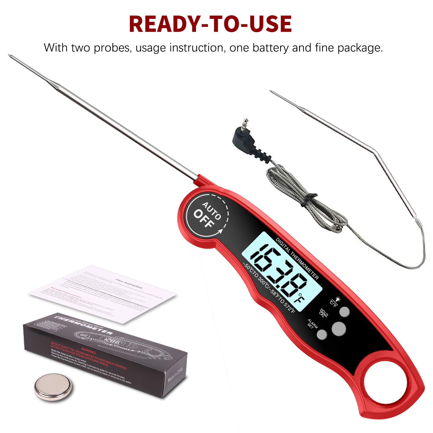 KANGYA In Oven Digital Meat Thermometer,Updated Dual Probe Instant Read Oven Safe with Alarm Function Big Back-light Screen Magnetic Portable for Food Meat Kitchen Outdoor BBQ Cooking Grill Smoker,Red