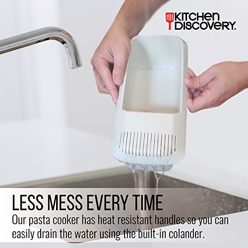 Kitchen Discovery Microwave Pasta Cooker- No Boil, No Mess, No Stick Pasta Cooker With Strainer Ready In As Little As 10 Minutes for up to 4 Servings