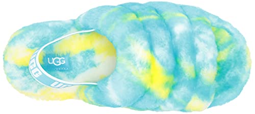 UGG Girls K Fluff Yeah Slide Marble Slipper, Oasis Blue/Sulphur, 6 Big Kid