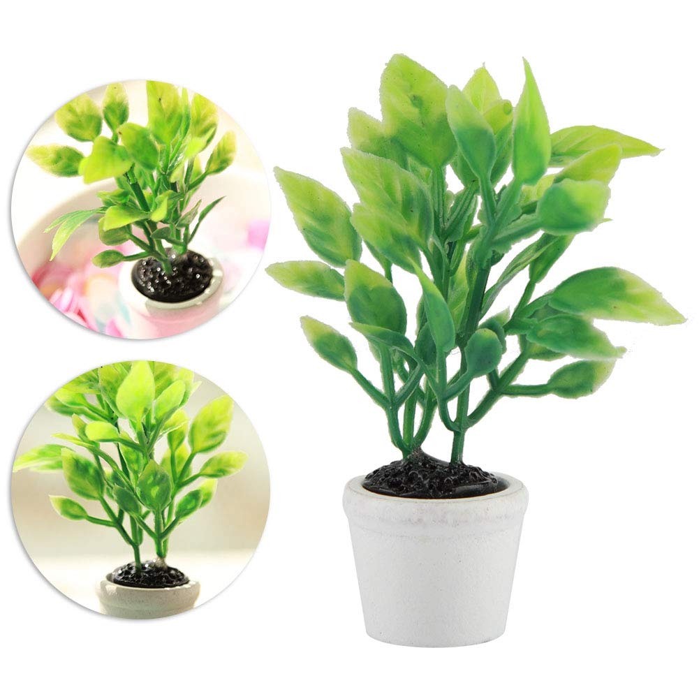 Fdit Artificial Miniature Green Plant Bonsai Fake Potted Plant Garden Decor Accessory for Home Garden Decor Regard