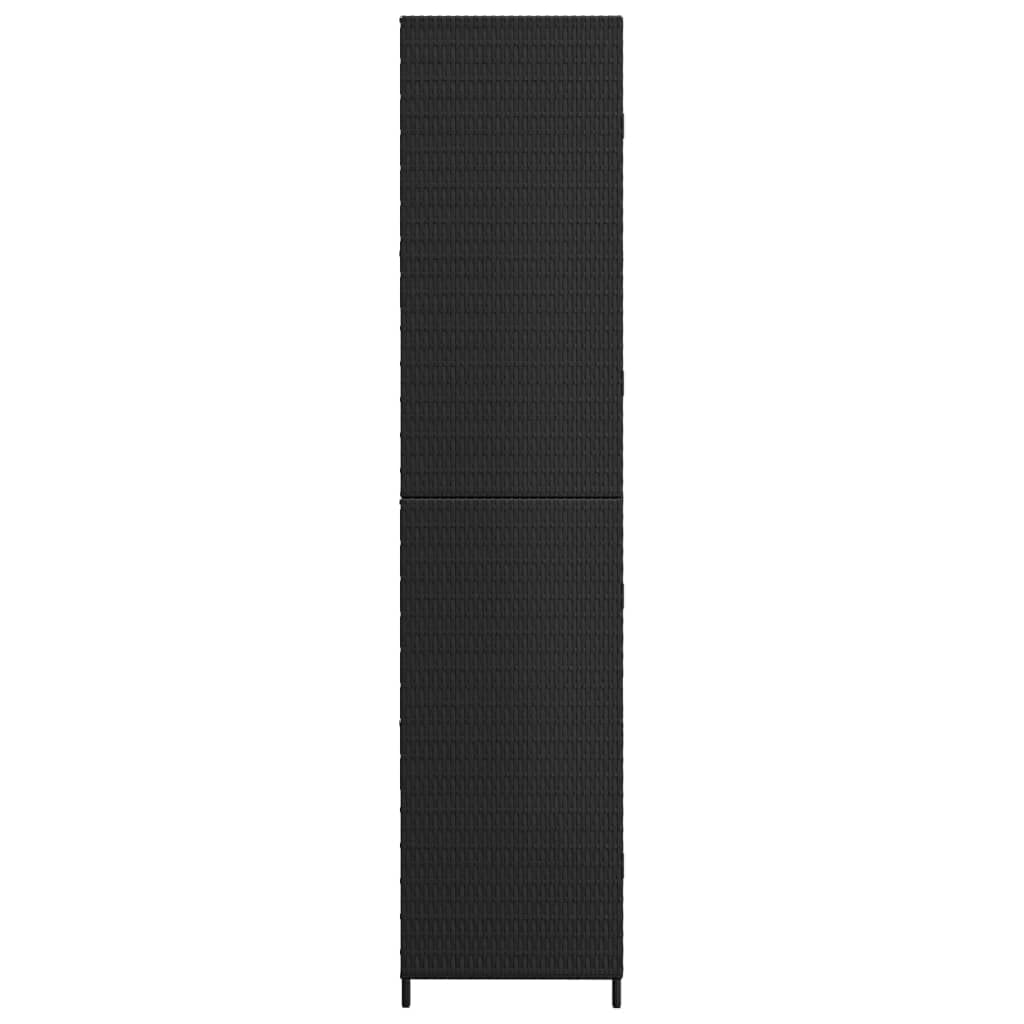 vidaXL Black Garden Storage Cabinet - Durable Poly Rattan Material, Water-Resistant Design, Features 4 Compartments, with Powder-Coated Steel Frame and Solid Acacia Wood Knobs - 23.2x15.7x70.9 inches