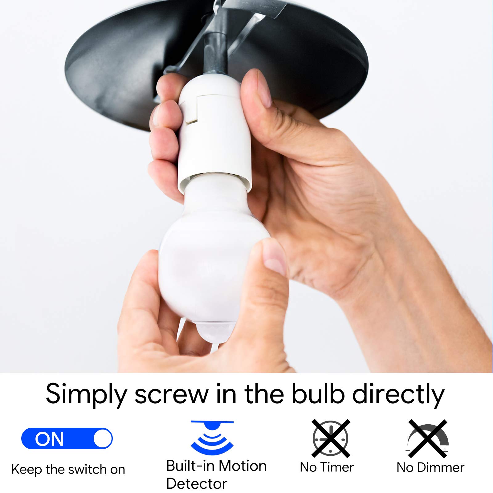 ENERGETIC Motion Sensor Light Bulb, 60 Watt Equivalent (8.5W), Indoor/Outdoor Automatic Activated by Motion, A19, E26, 5000K Dusk to Dawn Security Bulbs for Entrance, Porch, Stairs, Hallway, 2 Pack
