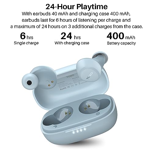 TOZO A1 Mini Wireless Earbuds Bluetooth 5.3 in Ear Light-Weight Headphones Built-in Microphone, IPX5 Waterproof, Immersive Premium Sound Long Distance Connection Headset with Charging Case, Blue