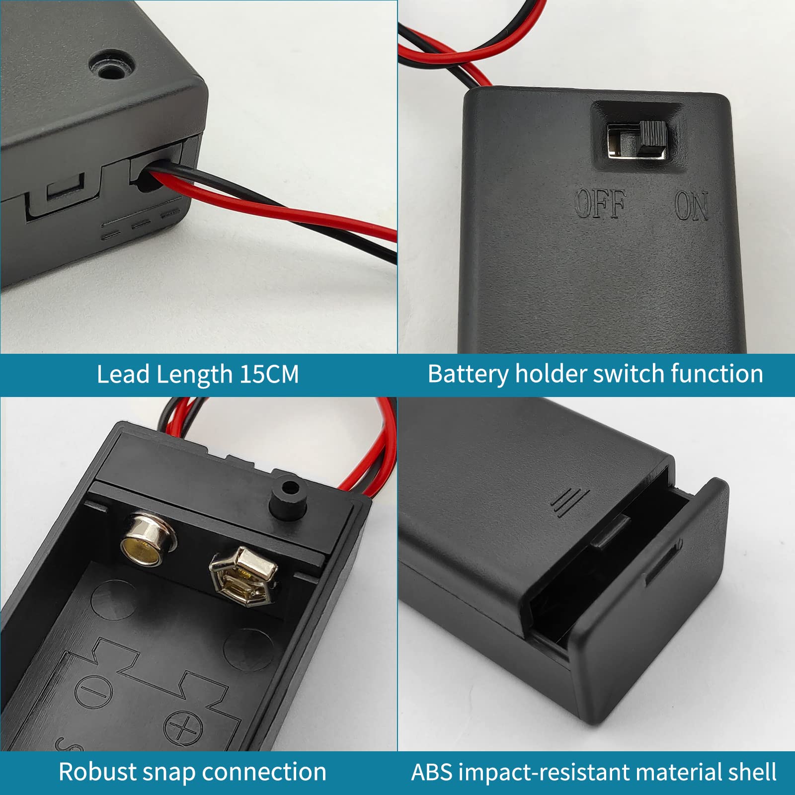 VWEICYY 2PACK 9V Battery Holder,9V Battery Holder with Switch,9 Volt Battery Holder with Leads,Widely Used in Student Experiments,LED Strips or Other Devices with 9V Batteries (2 Pack)