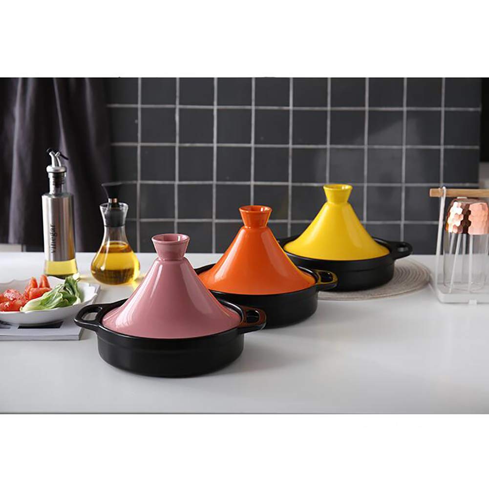WJXBoos Ceramic Casserole Steamer Braiser Pan Healthy Saucepan Earthen Pot for Braising Slow Cooking,Moroccan Tagine Pot with Lid 1.3quart