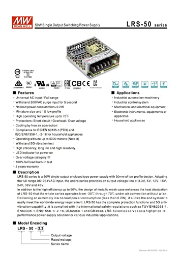 MW Mean Well Enclosed Type LRS-50W-12/15/24/3.3/36/48/5V Non-PFC LRS Series 50W Single Output Switching Power Supply (LRS-50-24)