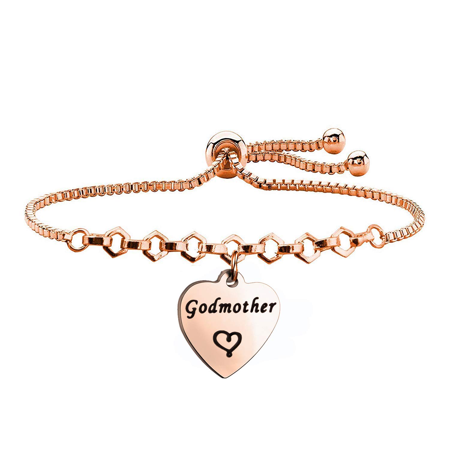 FEELMEM Godmother Bangle Bracelet,Goddaughter Bangle Bracelet,Baptism Gift for Godmothers/Goddaughters (Godmother Slider RG)