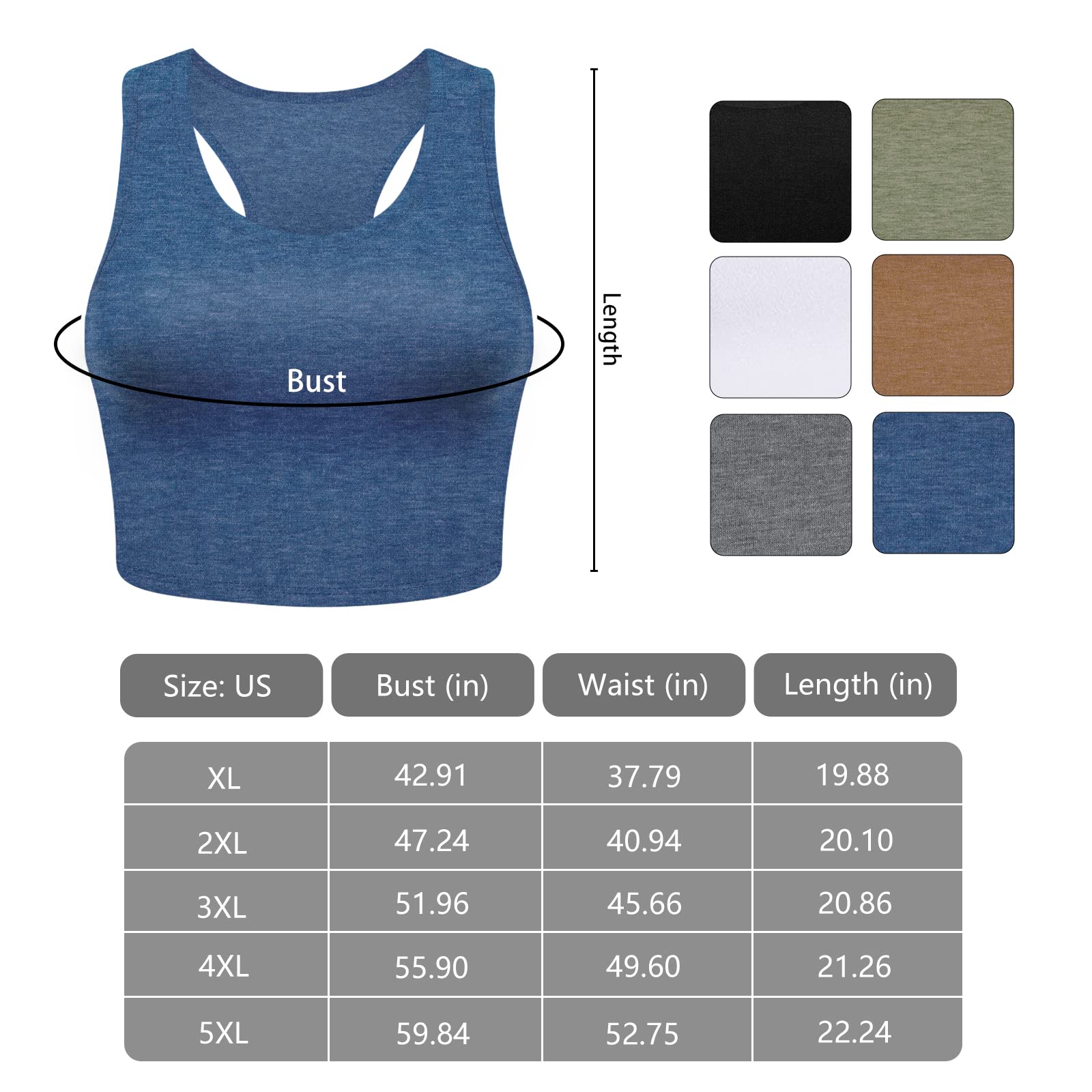Moon Wood 3 Pieces Basic Plus Size Cropped Tank Tops for Women Sleeveless Racerback Crop Tank Top Sports Workout