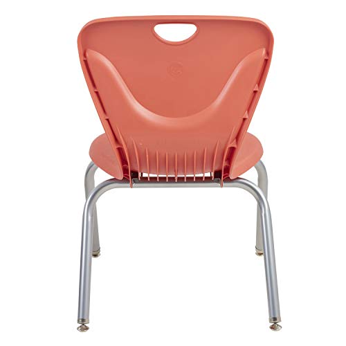 FDP 16" Contour School Stacking Student Chair, Ergonomic Molded Seat Shell with Powder Coated Silver Frame and Swivel Leg Glides; for in-Home Learning or Classroom - Tangerine (4-Pack)
